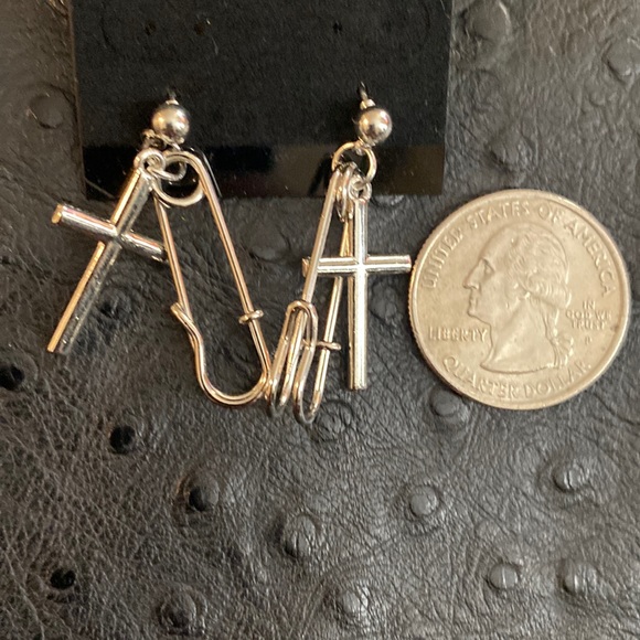 Jewelry | Dangly Silver Safety Pin Cross Post Earrings | Poshmark